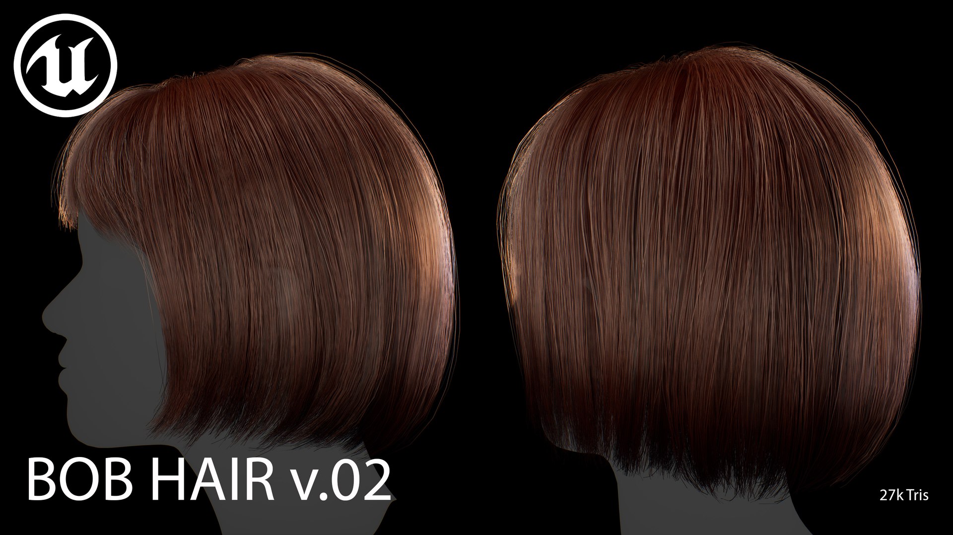 3D Real-Time Female Bob Hairstyle V02 - Game-Ready Hair Asset Model ...