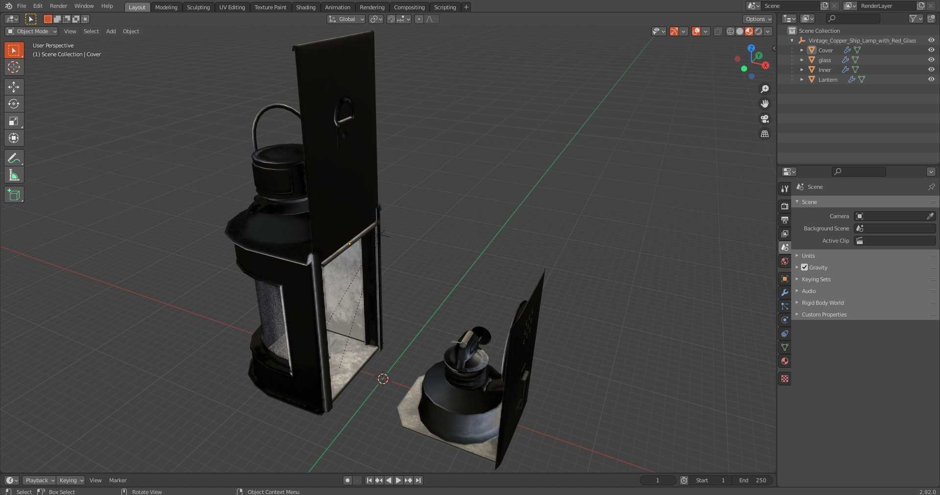 Vintage Copper Ship Lamp With Red Glass Disassembled 3D Model - TurboSquid 2232396