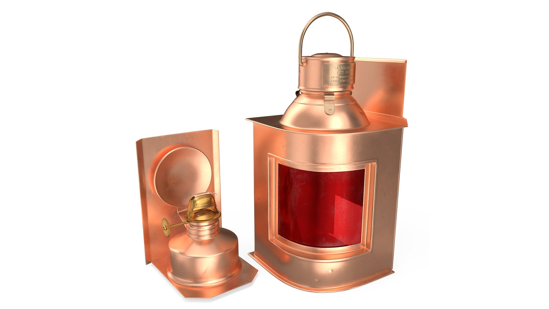 Vintage Copper Ship Lamp With Red Glass Disassembled 3D Model ...