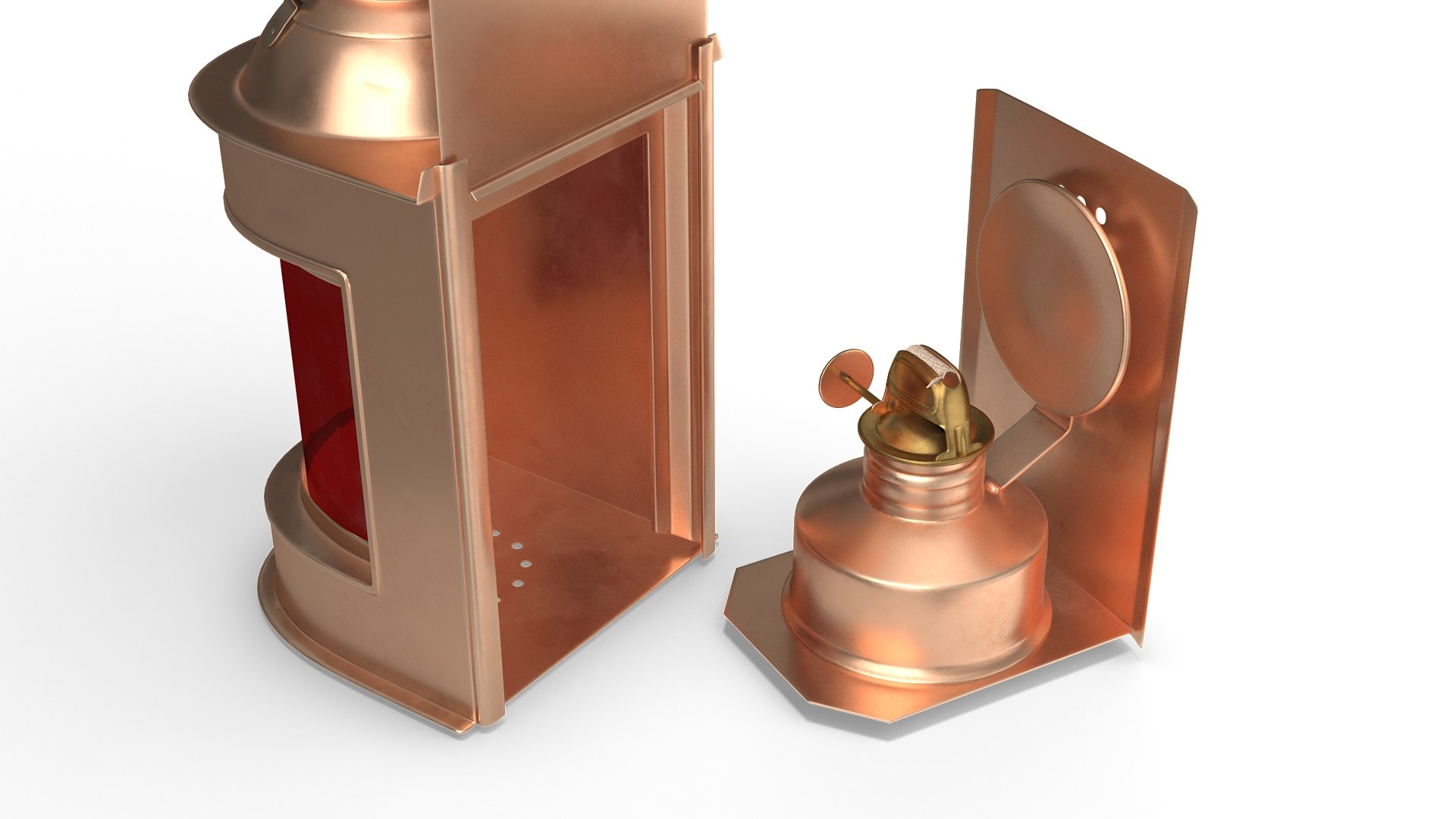 Vintage Copper Ship Lamp With Red Glass Disassembled 3D Model ...