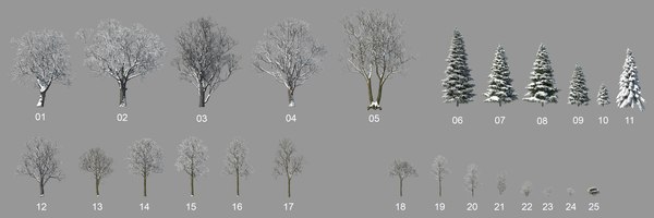3d winter trees model