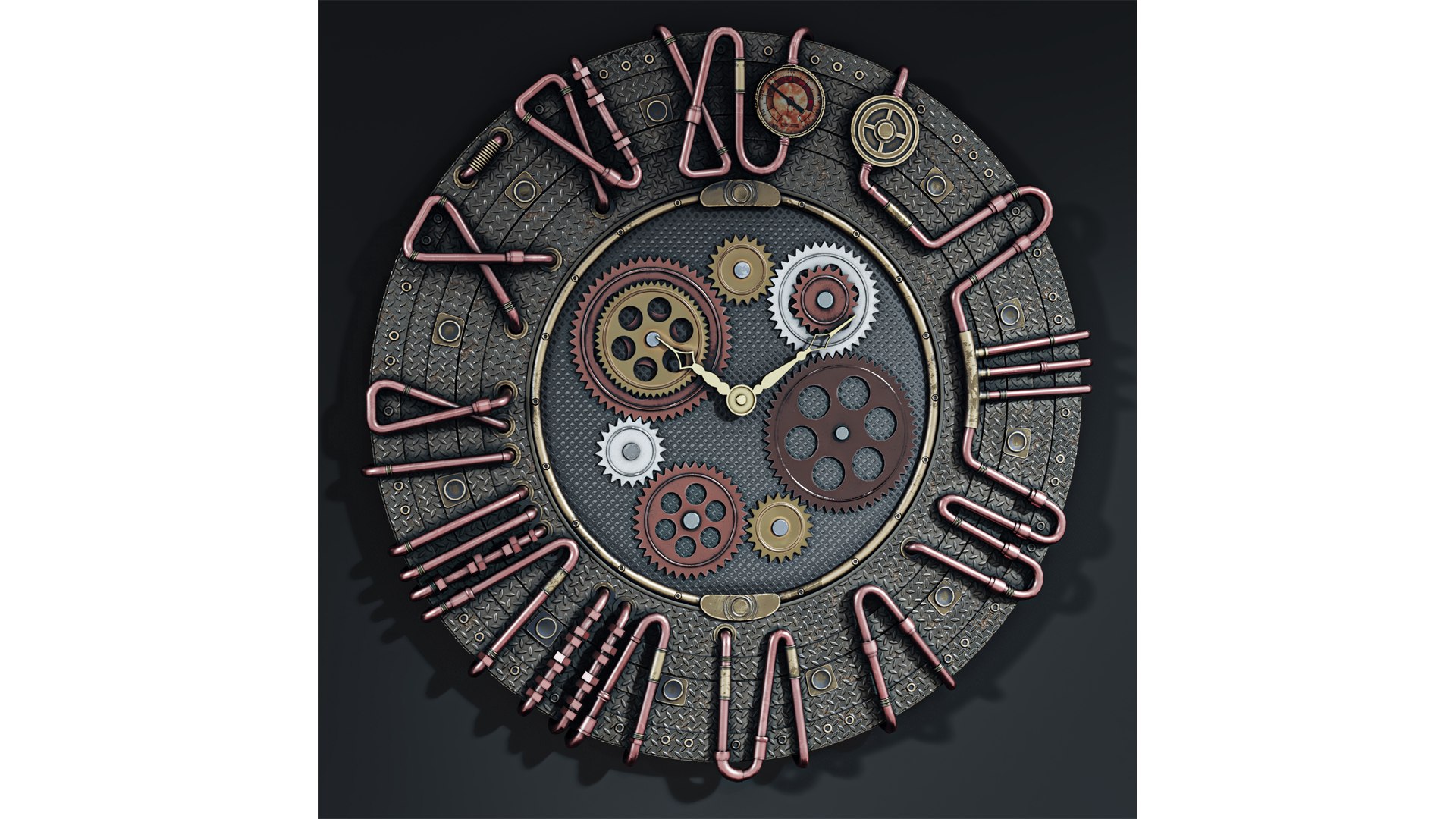 3D Model Steampunk Brass Conduit Wall Clock - TurboSquid 2301237