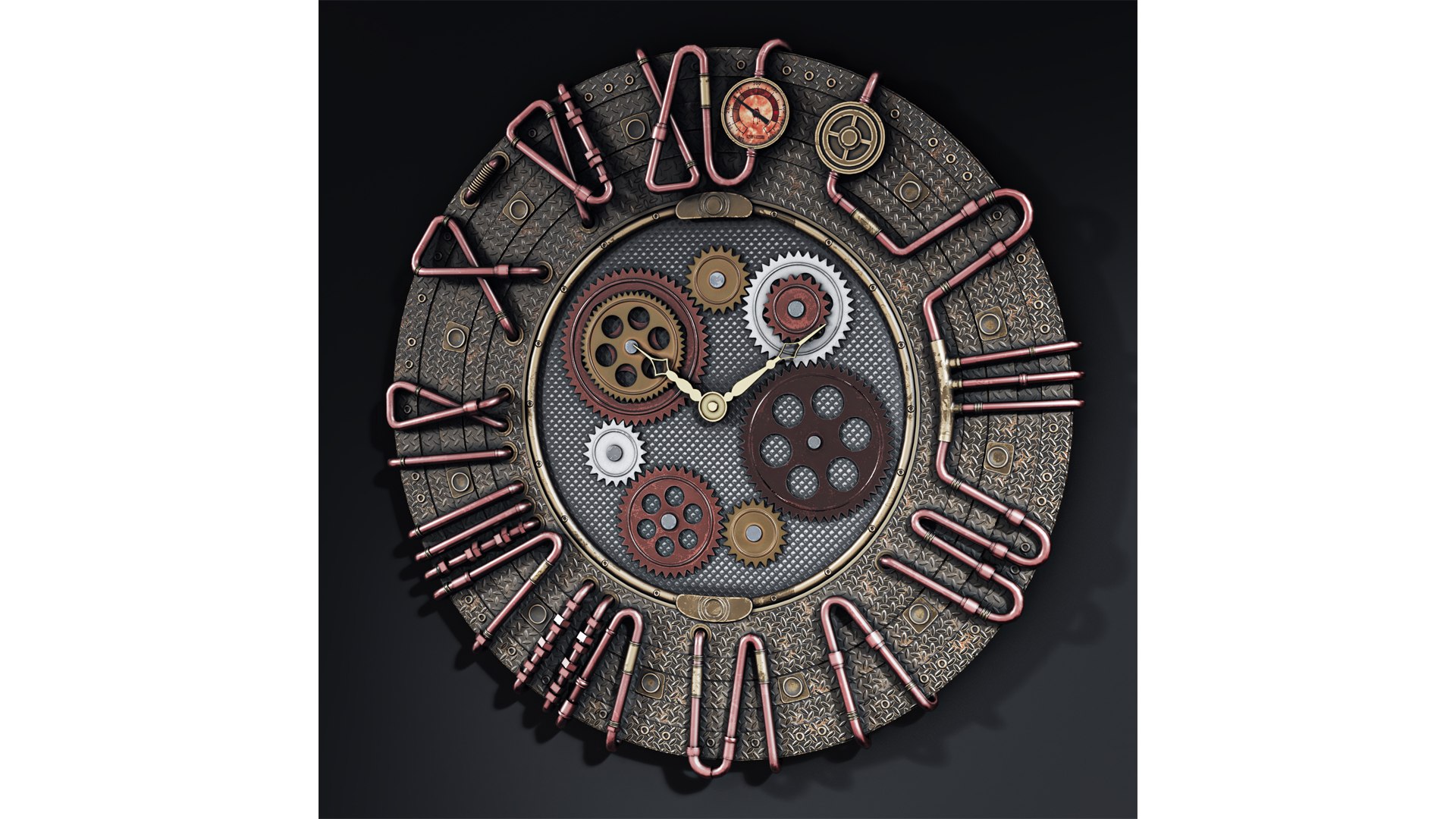 3D Model Steampunk Brass Conduit Wall Clock - TurboSquid 2301237