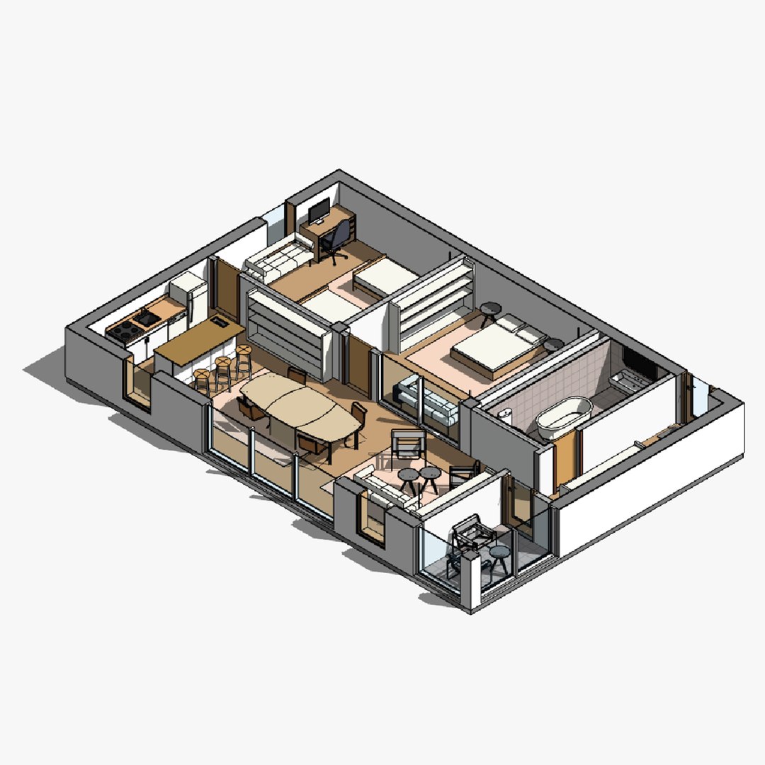 3D Apartment 100m2 - Revit model model - TurboSquid 2017837