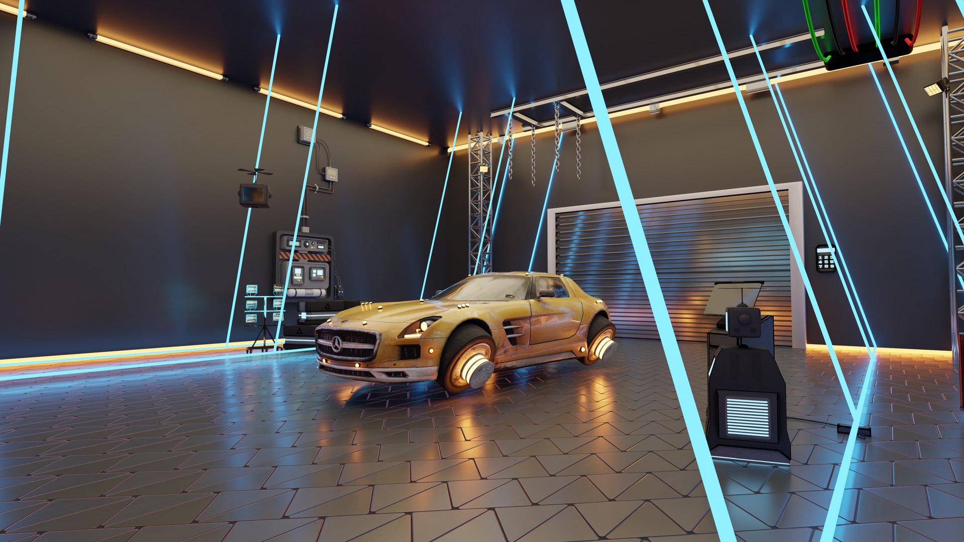 3D Futuristic Car Reveal Garage Scene Model - TurboSquid 2306011