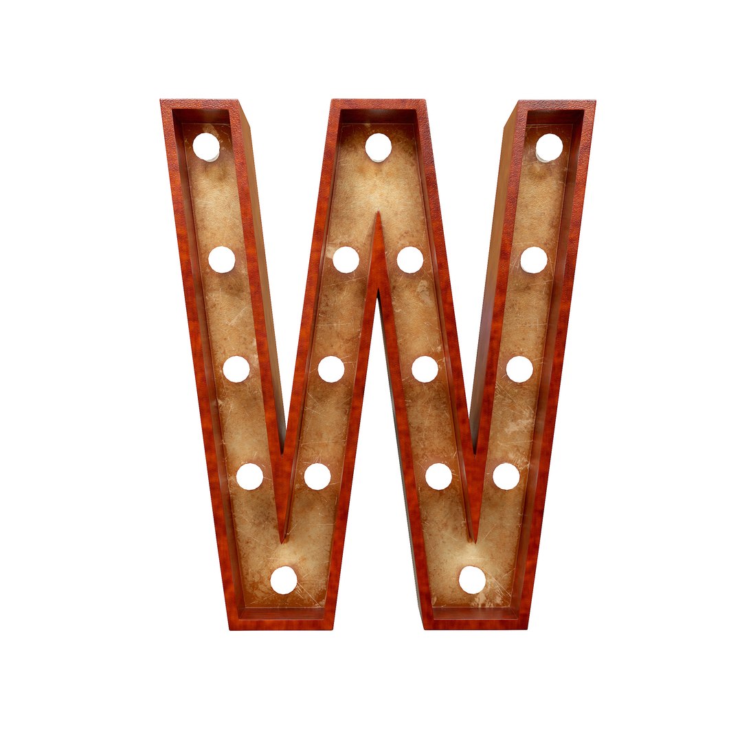 3D Marquee Letter W Light Bulb Wooden Glow Sign - TurboSquid 1974658