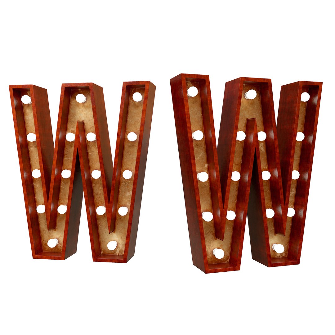 3D Marquee Letter W Light Bulb Wooden Glow Sign - TurboSquid 1974658