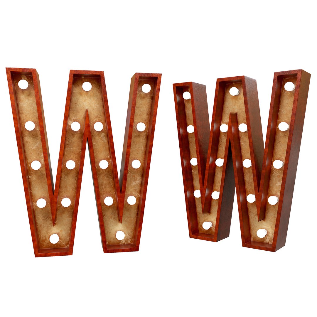 3D Marquee Letter W Light Bulb Wooden Glow Sign - TurboSquid 1974658