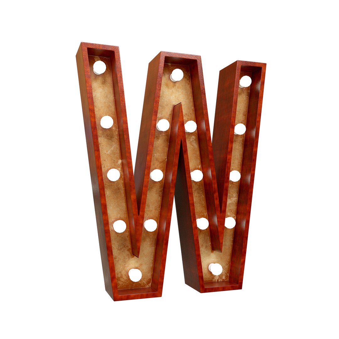 3D Marquee Letter W Light Bulb Wooden Glow Sign - TurboSquid 1974658