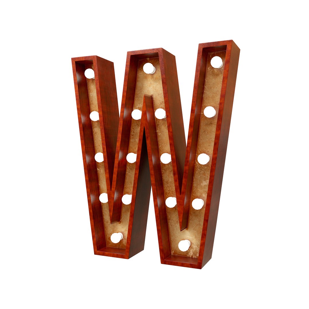 3D Marquee Letter W Light Bulb Wooden Glow Sign - TurboSquid 1974658