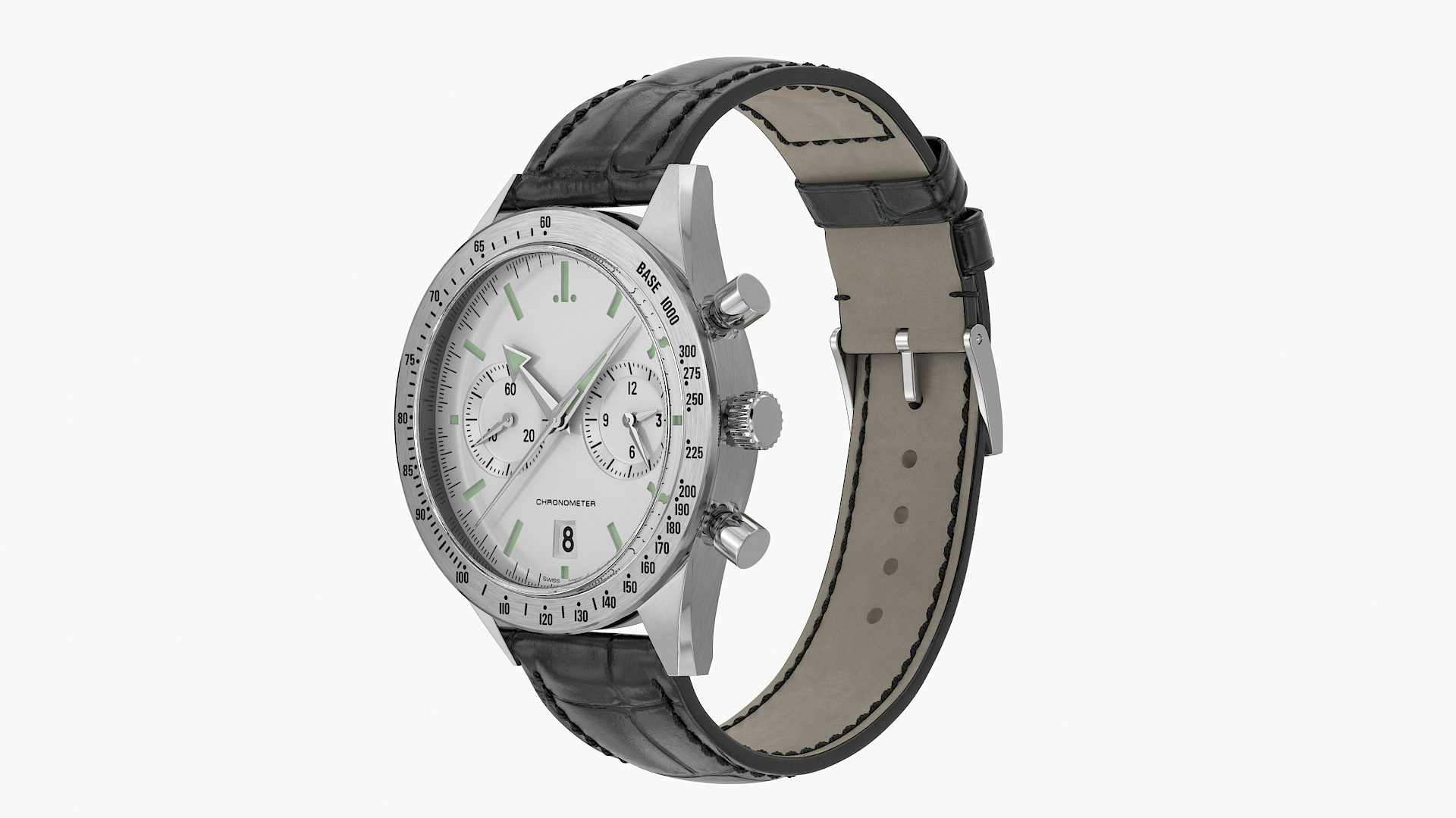 Chronometer Watch Closed Leather Bracelet White Dial 3D model ...