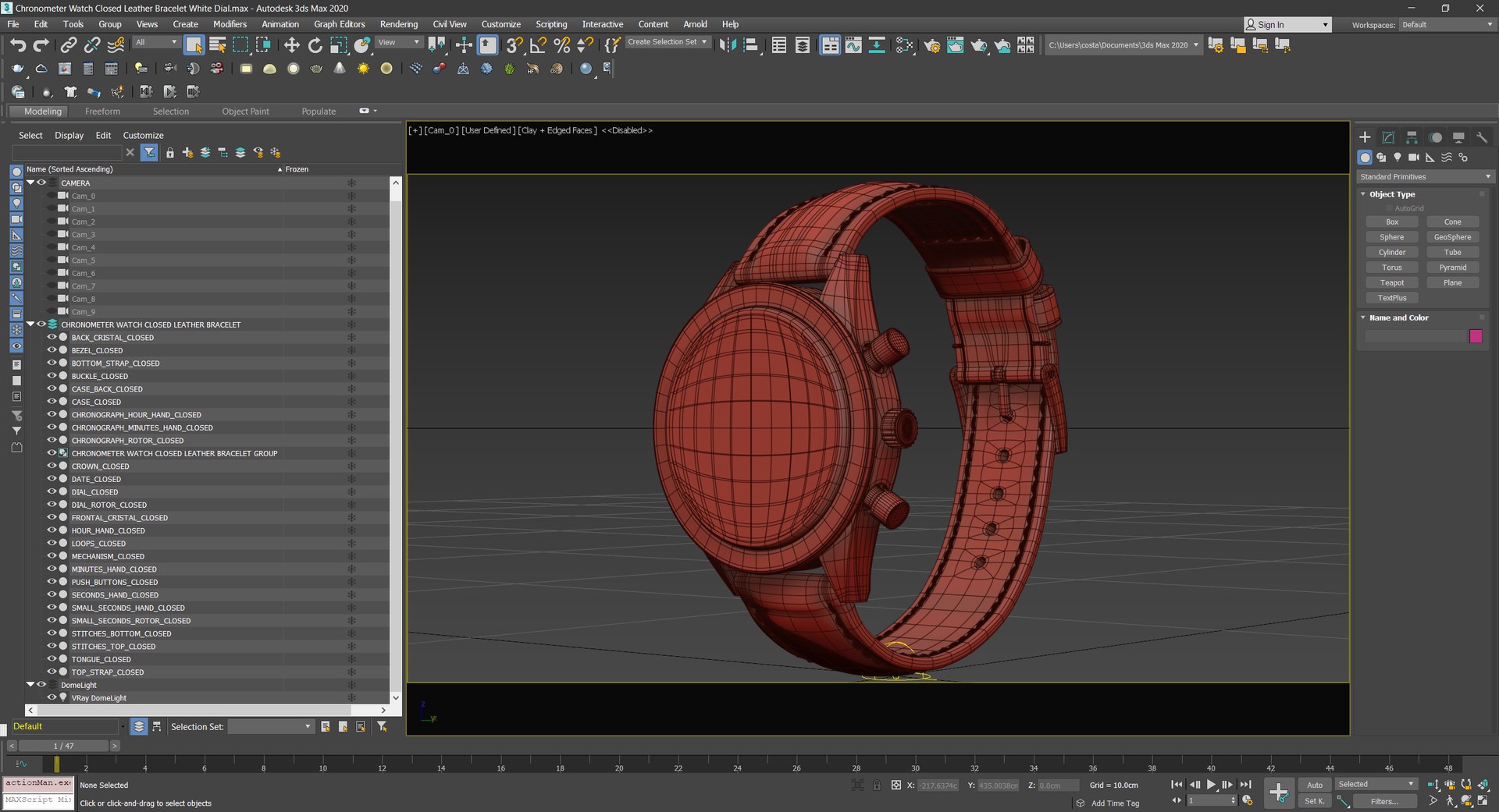 Chronometer Watch Closed Leather Bracelet White Dial 3D model ...