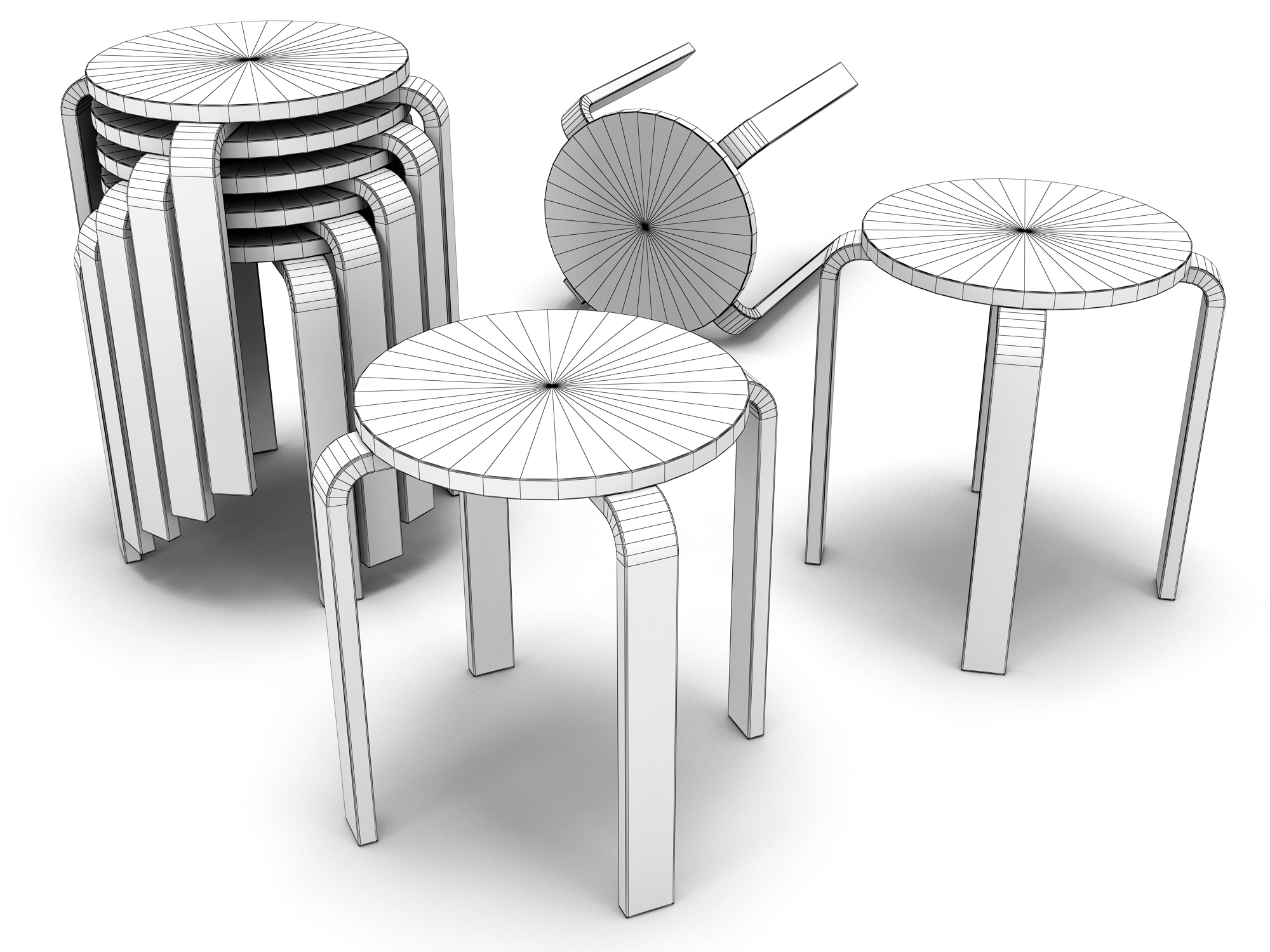 wood modern tabouret stool 3d max