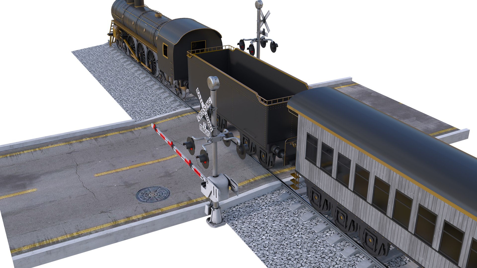 3D Model Railroad Crossing With Rails - TurboSquid 1985462