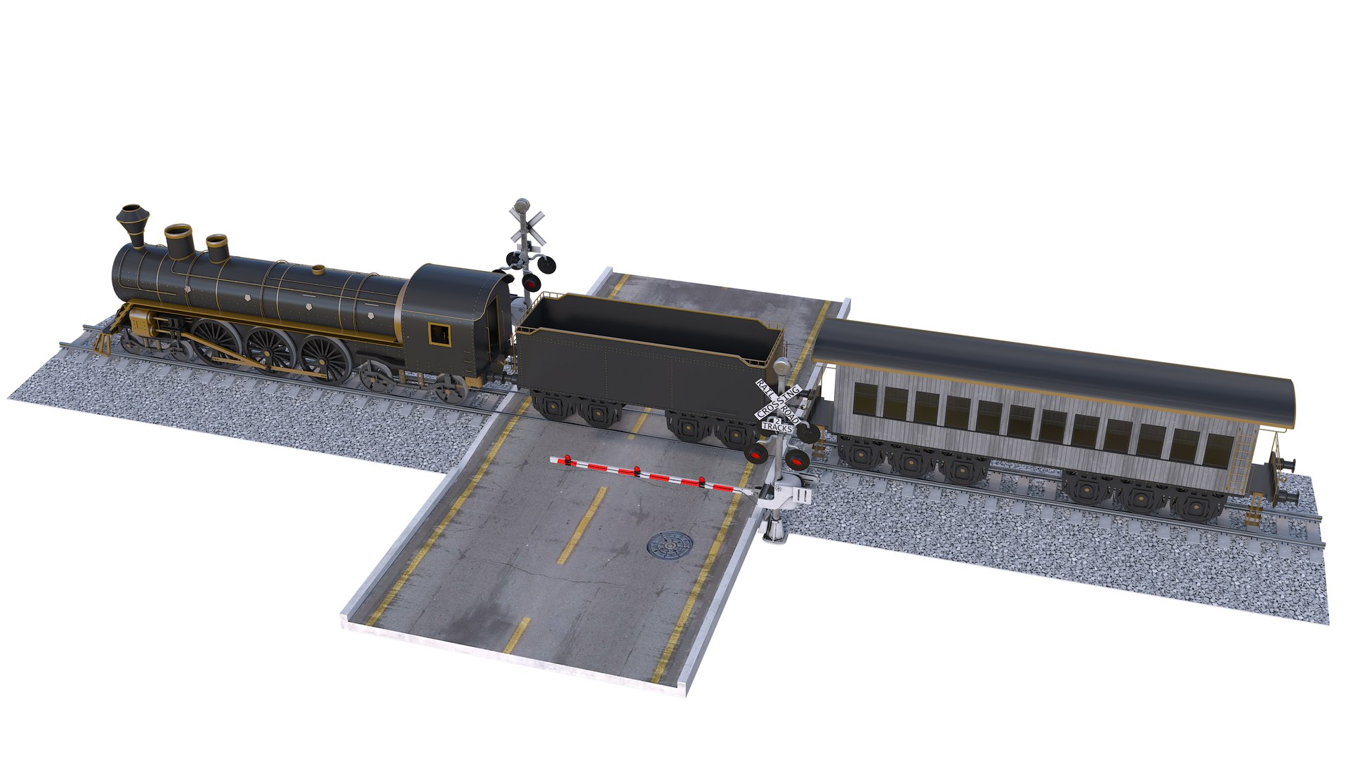 3D Model Railroad Crossing With Rails - TurboSquid 1985462
