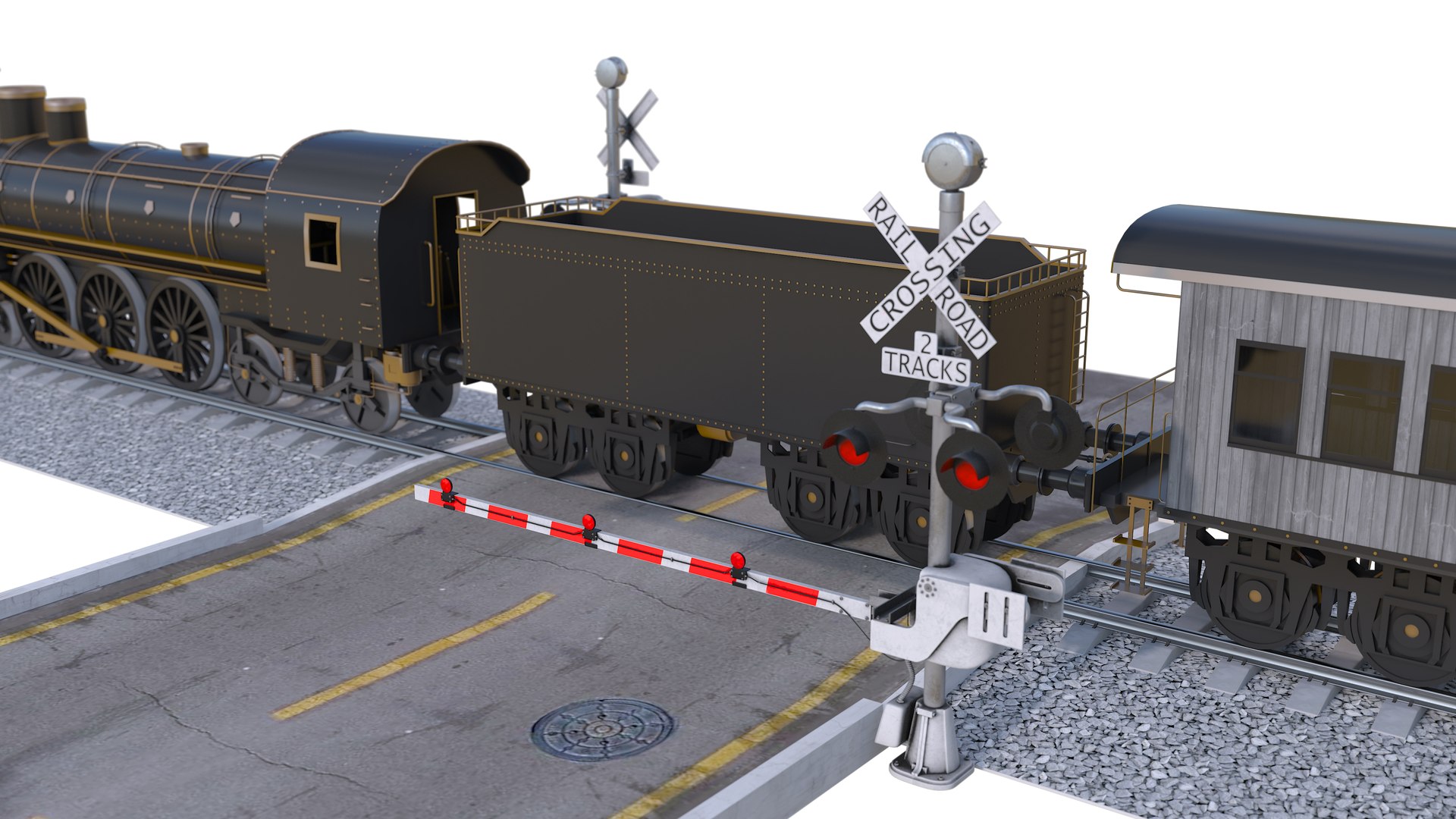 3D Model Railroad Crossing With Rails - TurboSquid 1985462