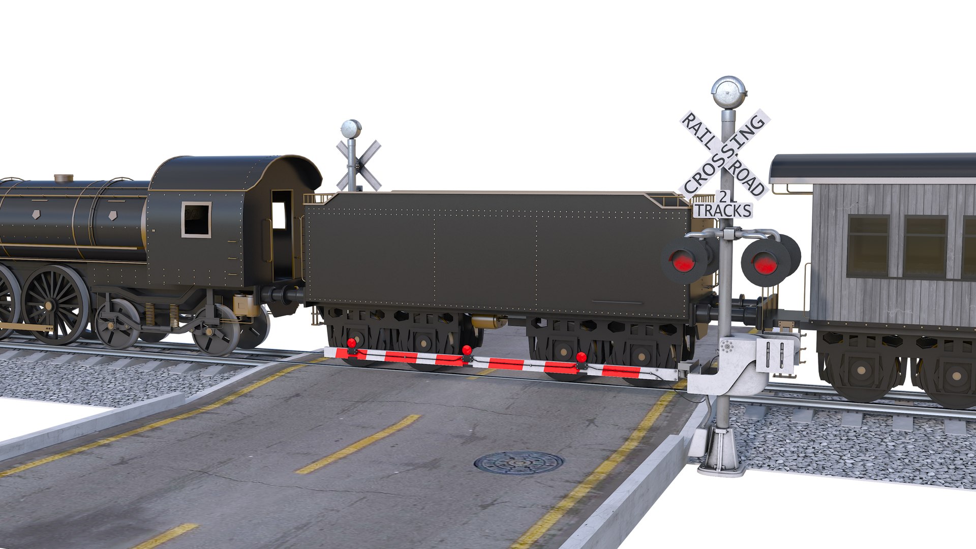 3d Model Railroad Crossing With Rails Turbosquid 1985462