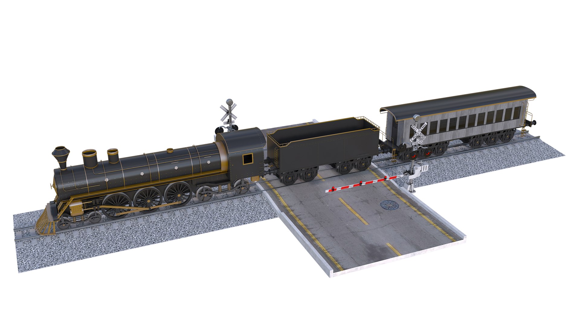 3D Model Railroad Crossing With Rails - TurboSquid 1985462