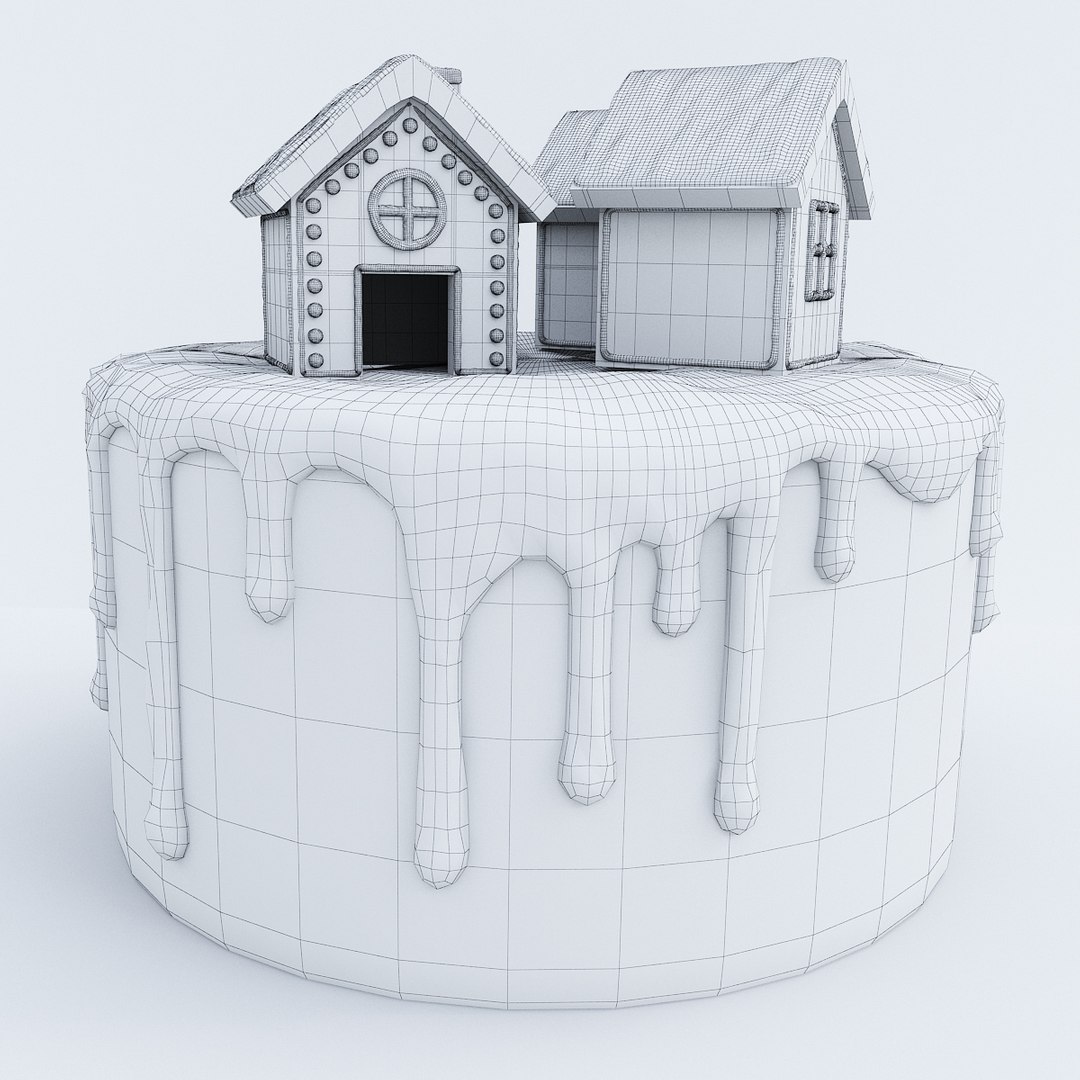 Chocolate Cake With Gingerbread Houses 3D Model - TurboSquid 1903311