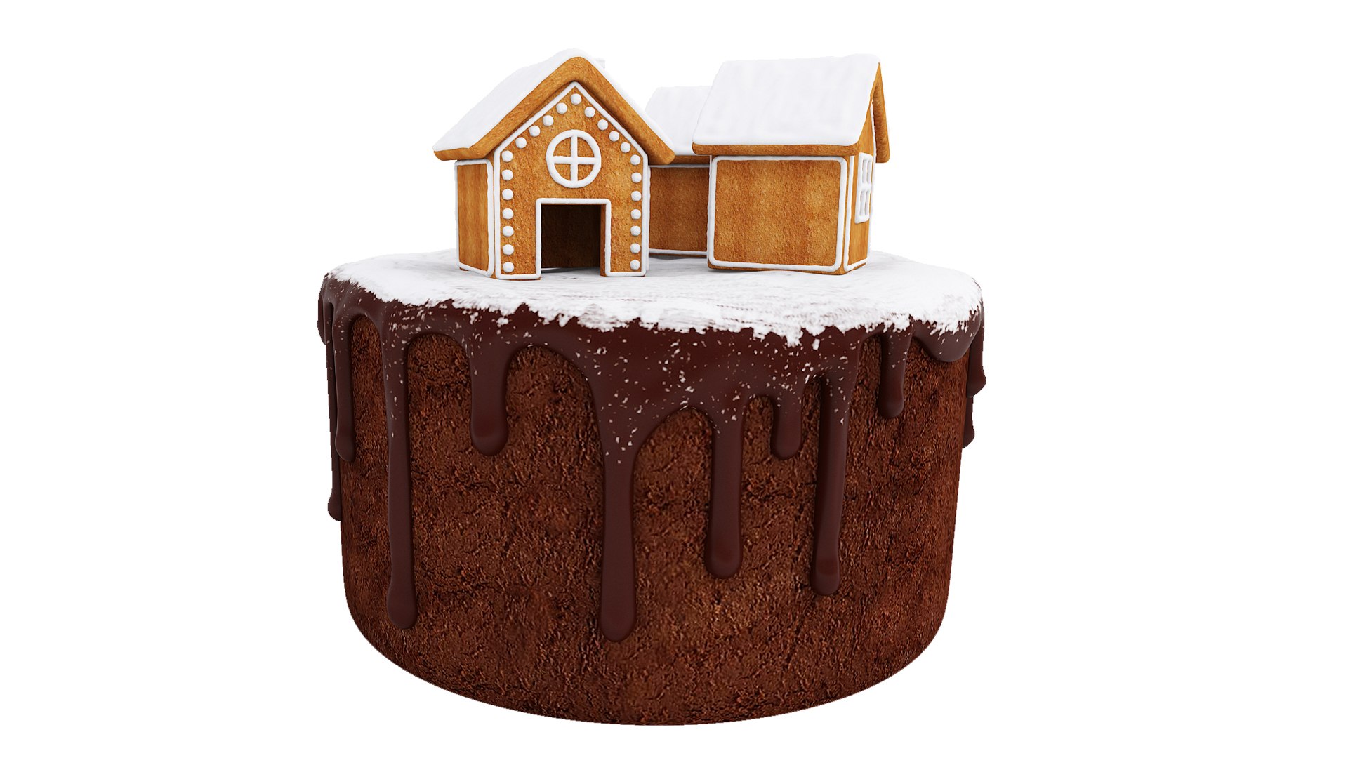 Chocolate Cake With Gingerbread Houses 3D Model - TurboSquid 1903311