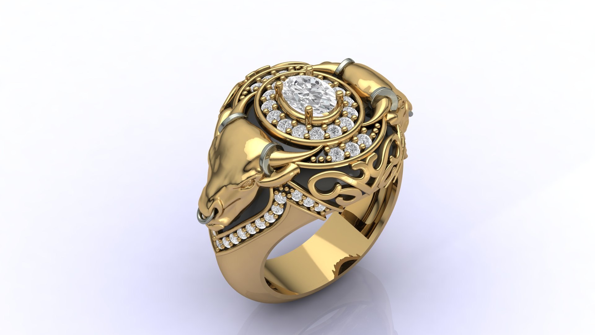 Buffalo Ring Bull Ring With Stone Gents Ring Gents Rings 3D Print Model ...