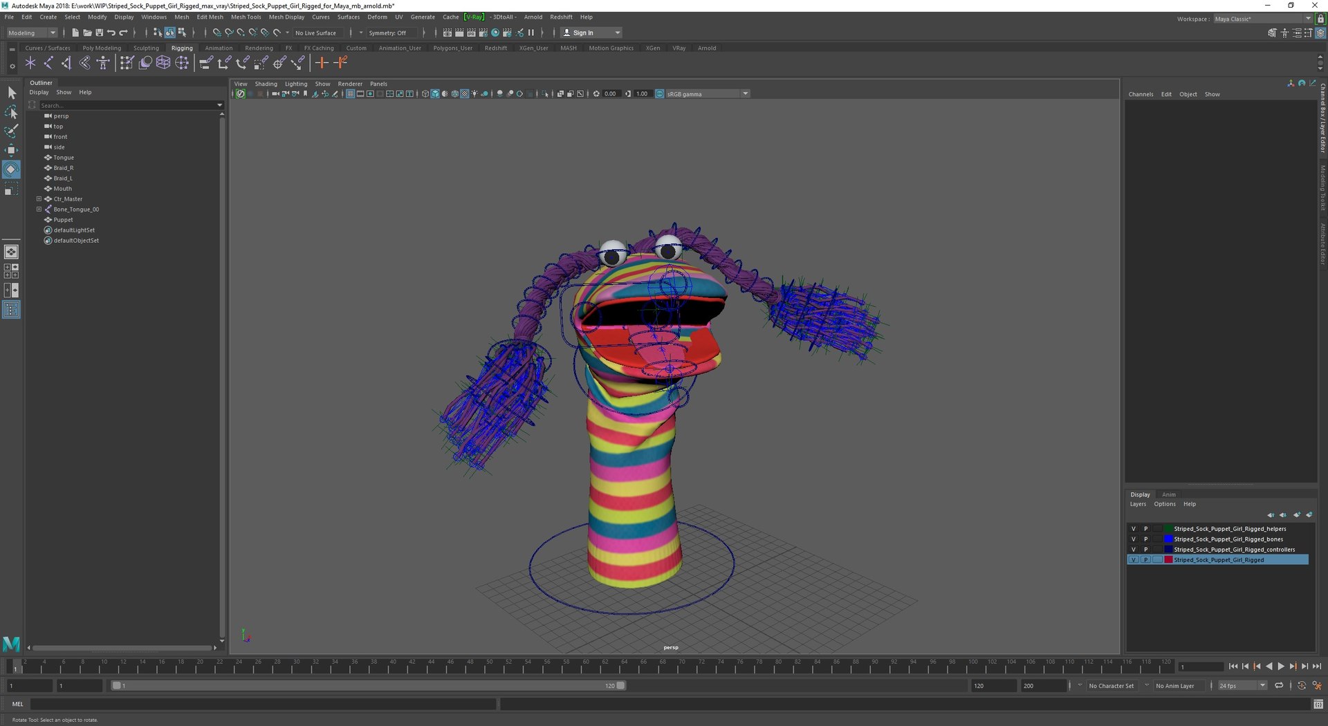 Striped Sock Puppet Girl Rigged For Maya Model - TurboSquid 2320913