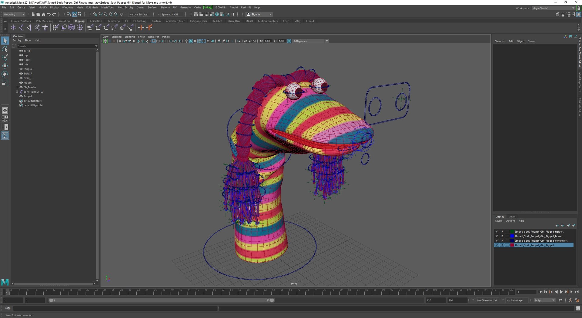 Striped Sock Puppet Girl Rigged For Maya Model - TurboSquid 2320913