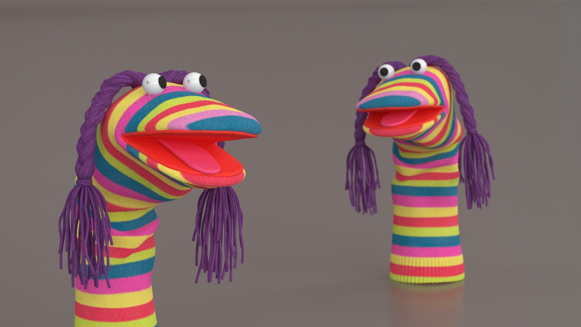 Striped Sock Puppet Girl Rigged For Maya Model - TurboSquid 2320913