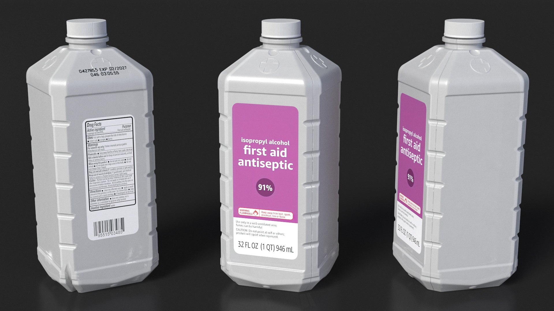 Plastic Medical Bottle First Aid Antiseptic Liquid 32 Fl Oz 3D Model ...