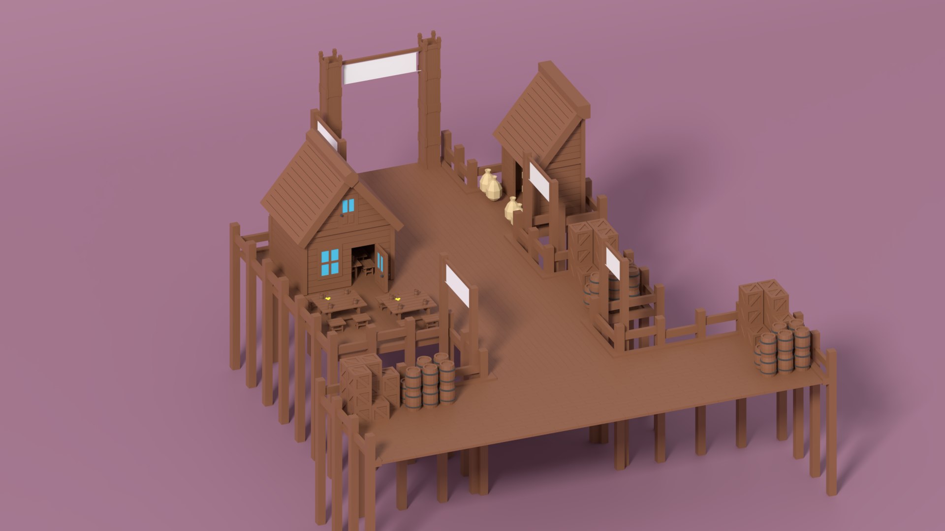 3D Cartoon Medieval Port And Props - TurboSquid 2012867