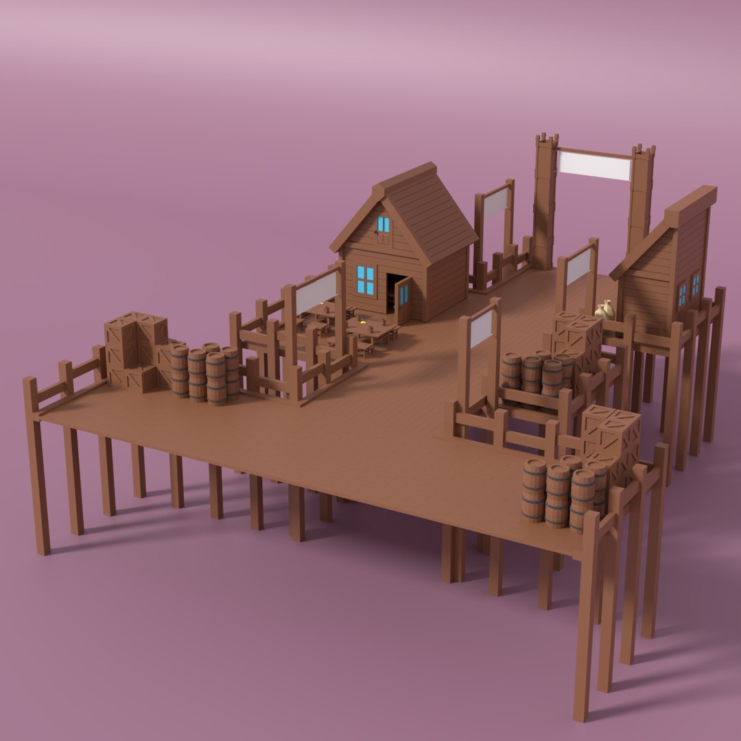 3D Cartoon Medieval Port And Props - TurboSquid 2012867