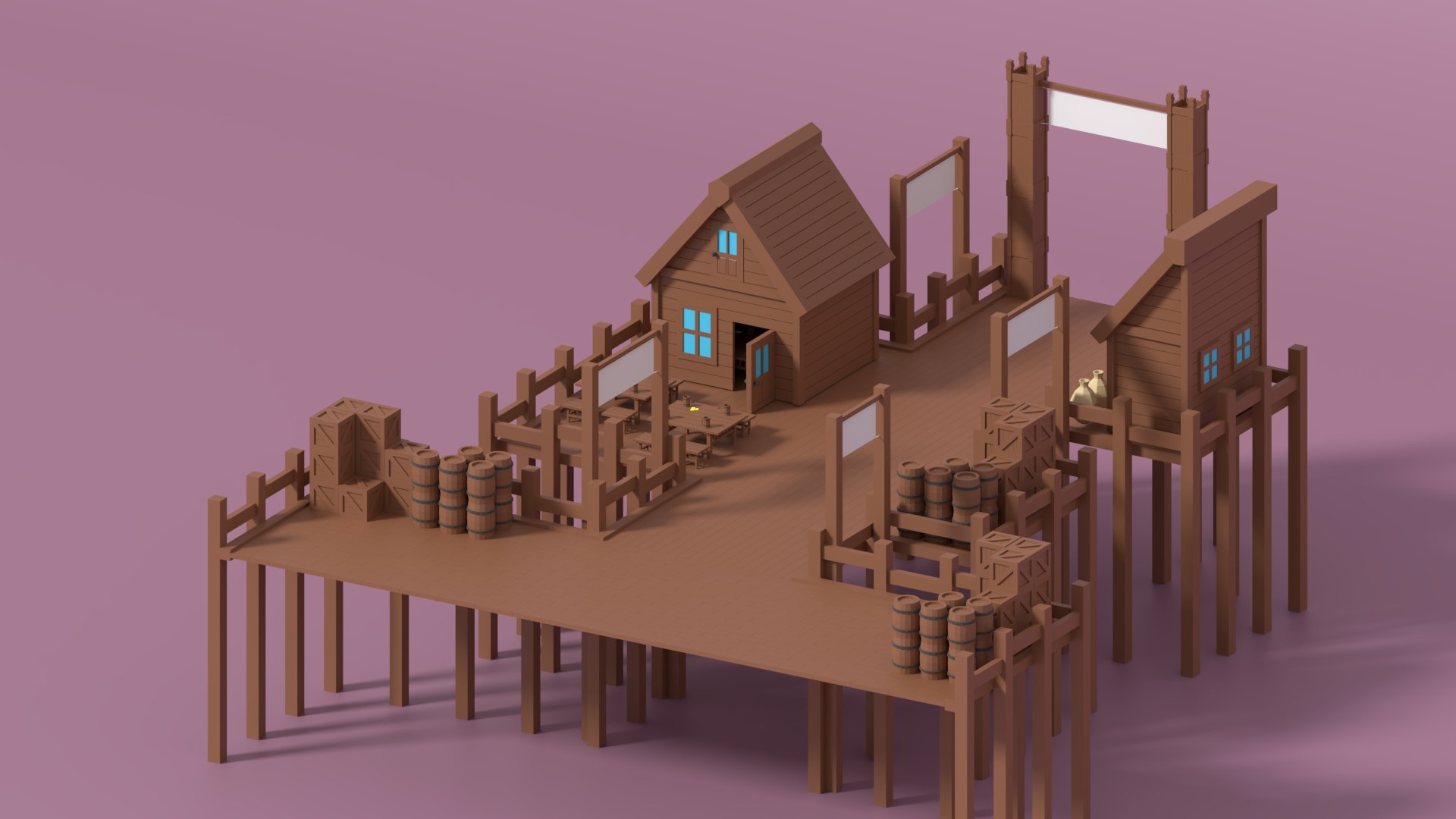 3D Cartoon Medieval Port And Props - TurboSquid 2012867