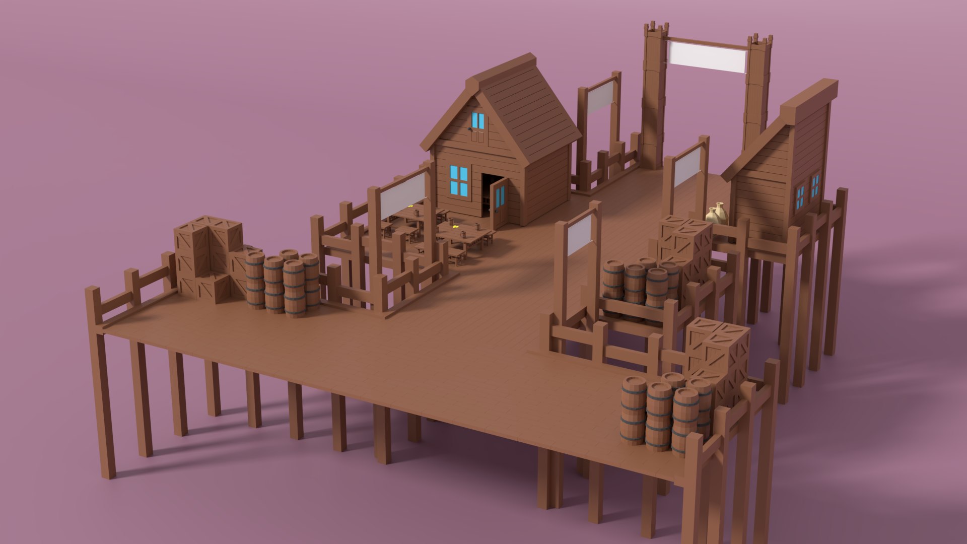3D Cartoon Medieval Port And Props - TurboSquid 2012867
