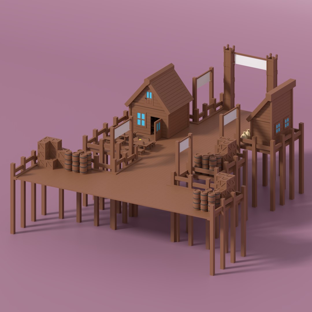 3D Cartoon Medieval Port And Props - TurboSquid 2012867