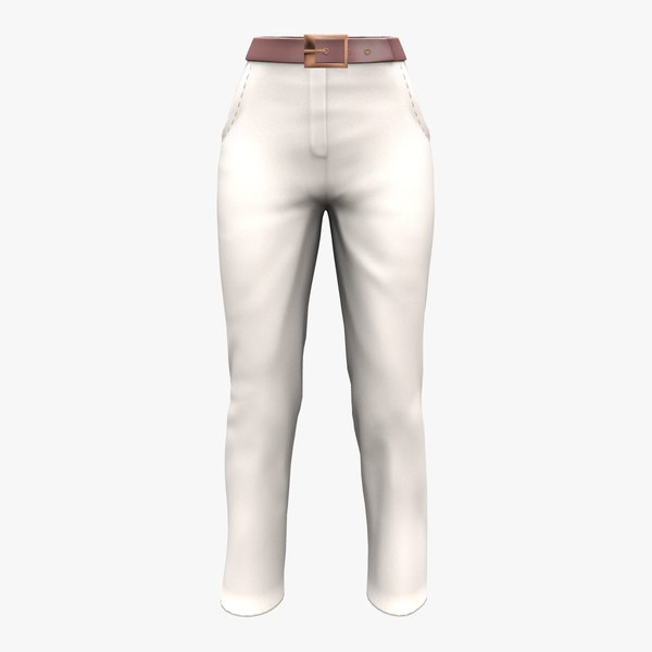 3D model High Waist Beige Pants Trousers With Belt - TurboSquid 1964946