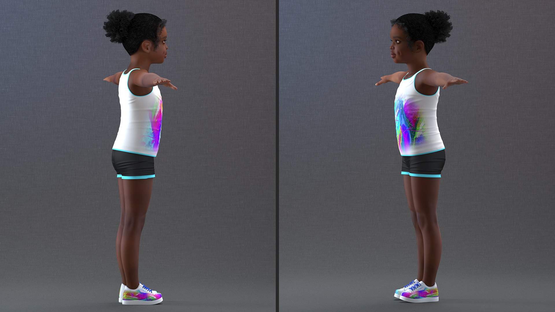 Fitness Style Black Child Girl With Hoop T-Pose Model - TurboSquid 2095044
