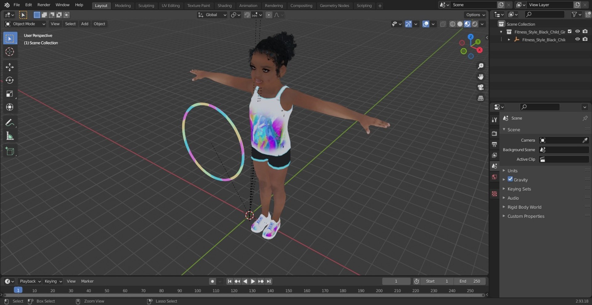 Fitness Style Black Child Girl with Hoop T-Pose model - TurboSquid 2095044