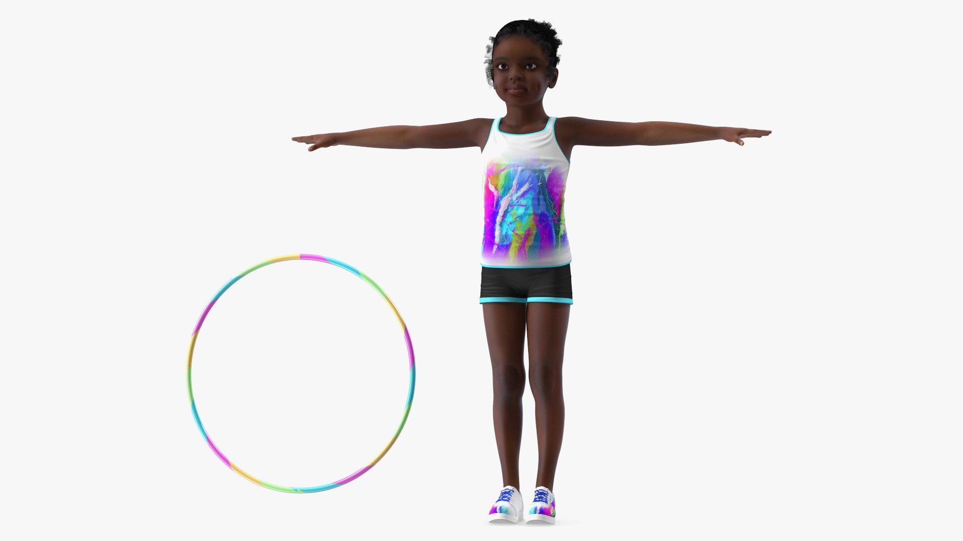 Fitness Style Black Child Girl With Hoop T-Pose Model - TurboSquid 2095044