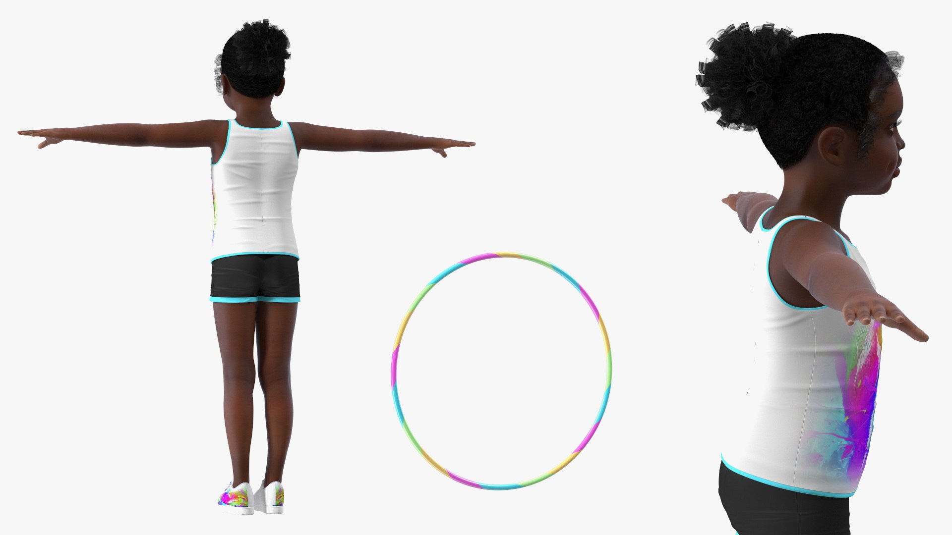 Fitness Style Black Child Girl With Hoop T-Pose Model - TurboSquid 2095044