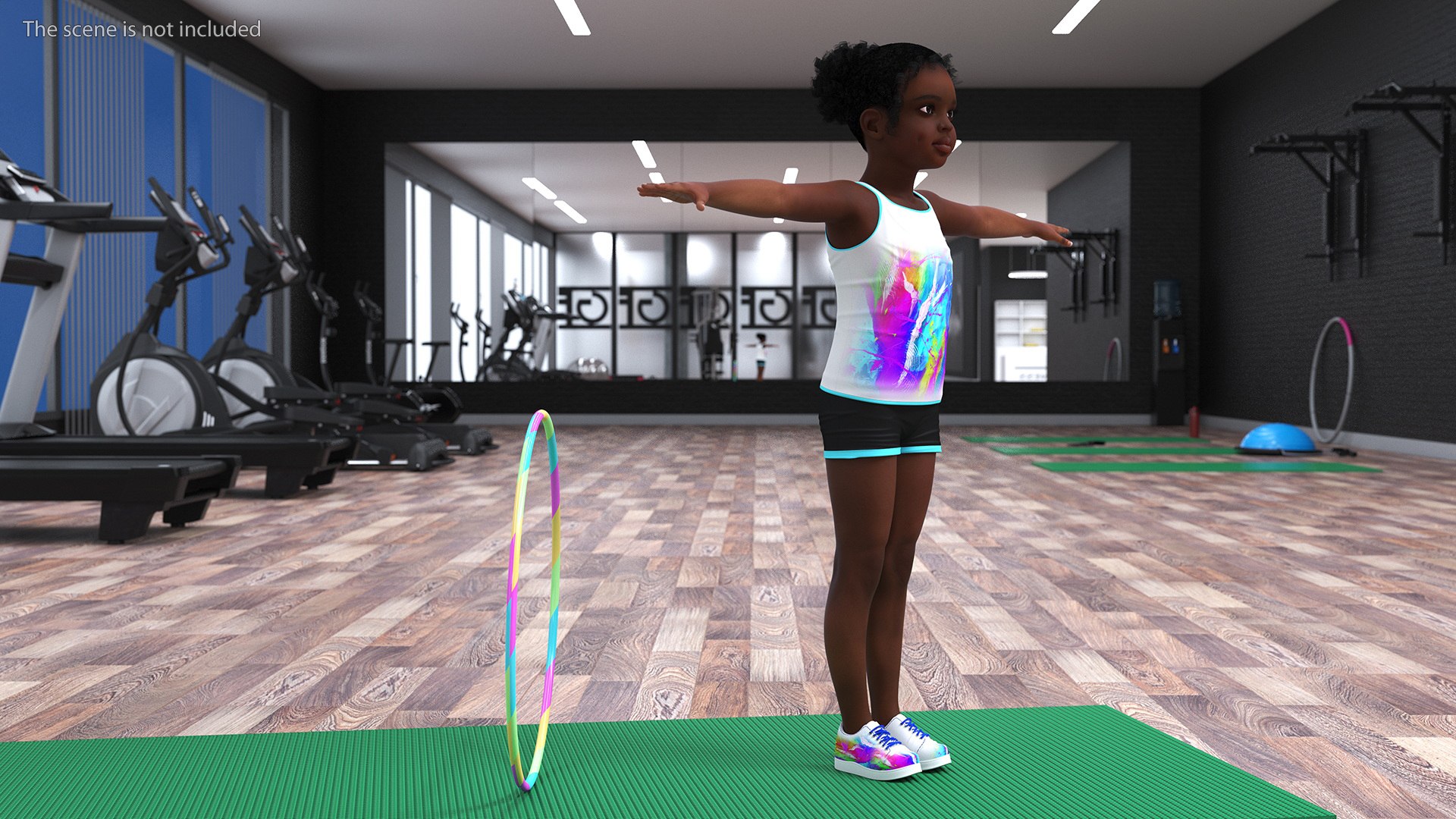 Fitness Style Black Child Girl With Hoop T-Pose Model - TurboSquid 2095044