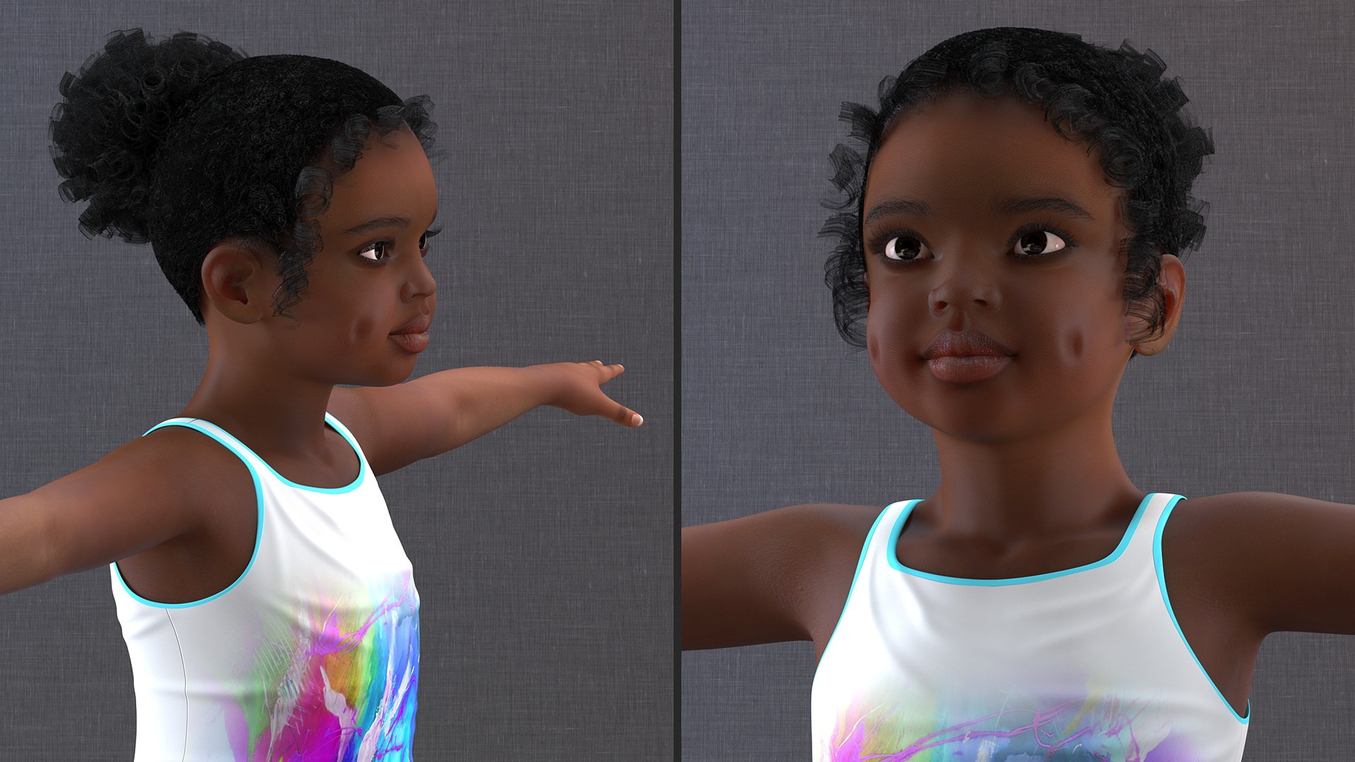 Fitness Style Black Child Girl With Hoop T-Pose Model - TurboSquid 2095044