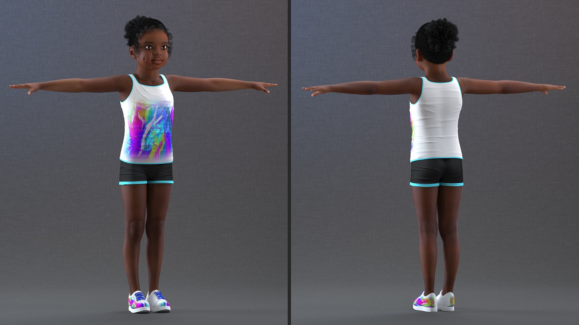 Fitness Style Black Child Girl With Hoop T-Pose Model - TurboSquid 2095044