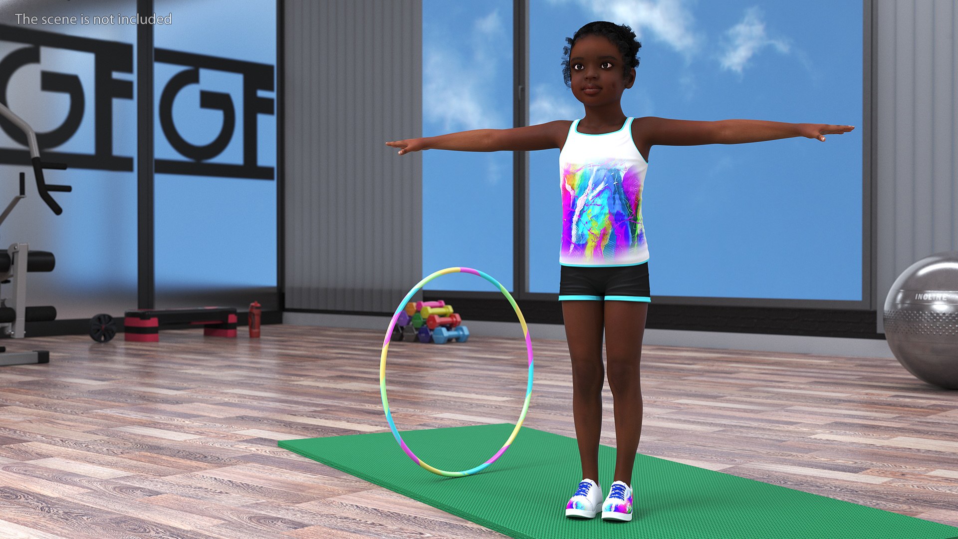 Fitness Style Black Child Girl With Hoop T-Pose Model - TurboSquid 2095044