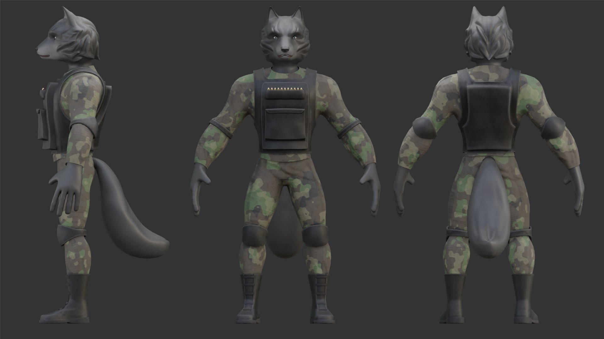 3D Character Military Wolf With Weapon SMG Model - TurboSquid 1898192