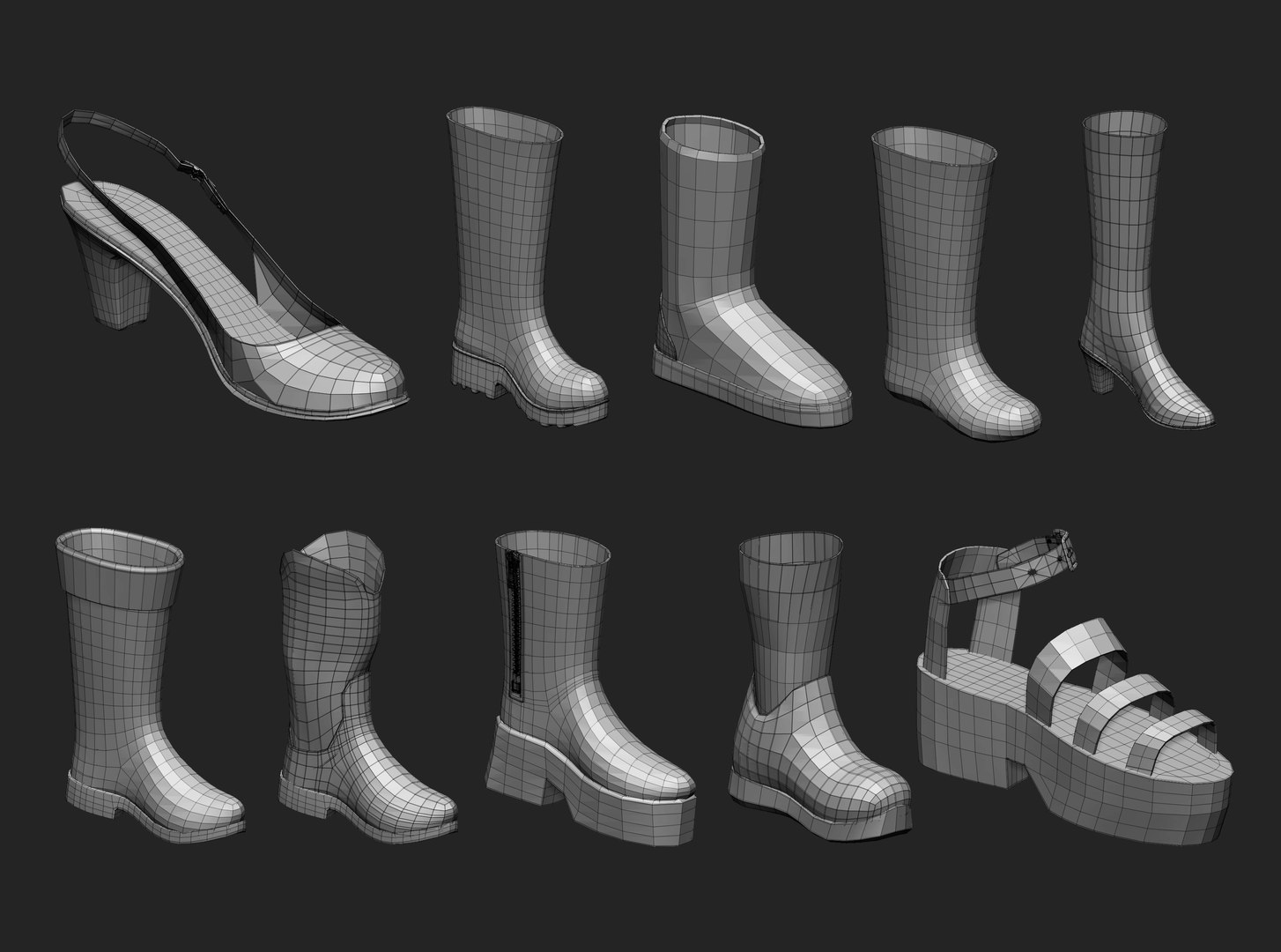 65 Low Poly Shoe Footwear Base Mesh And Parts IMM Set Model ...