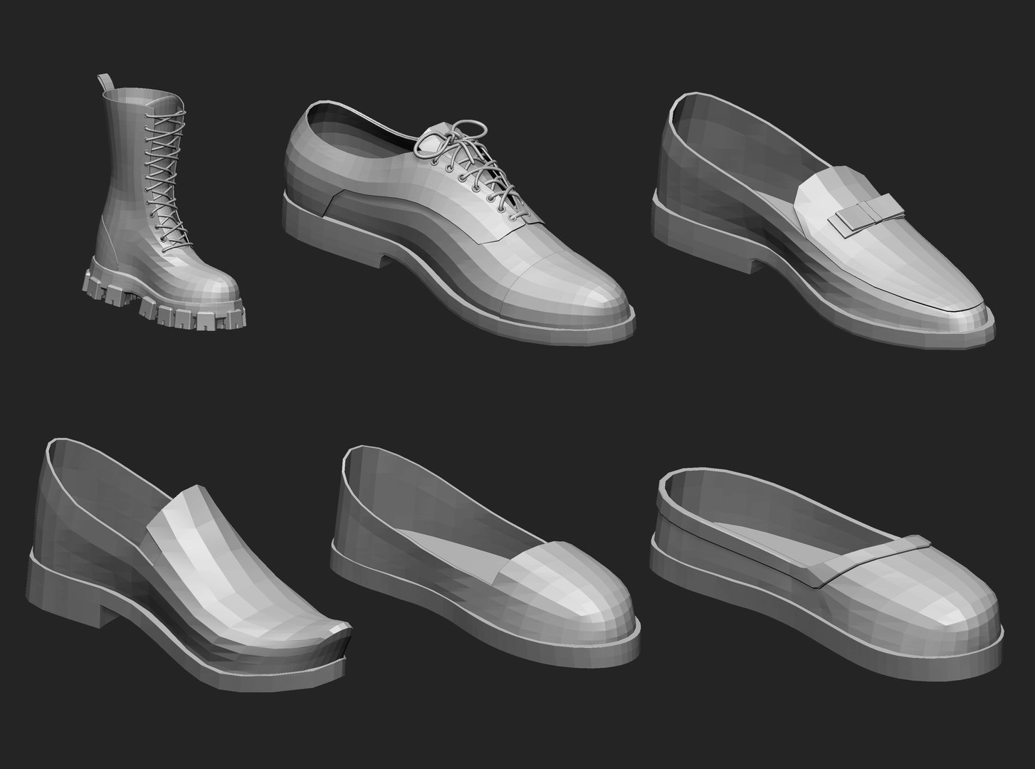 65 Low Poly Shoe Footwear Base Mesh And Parts IMM Set Model ...