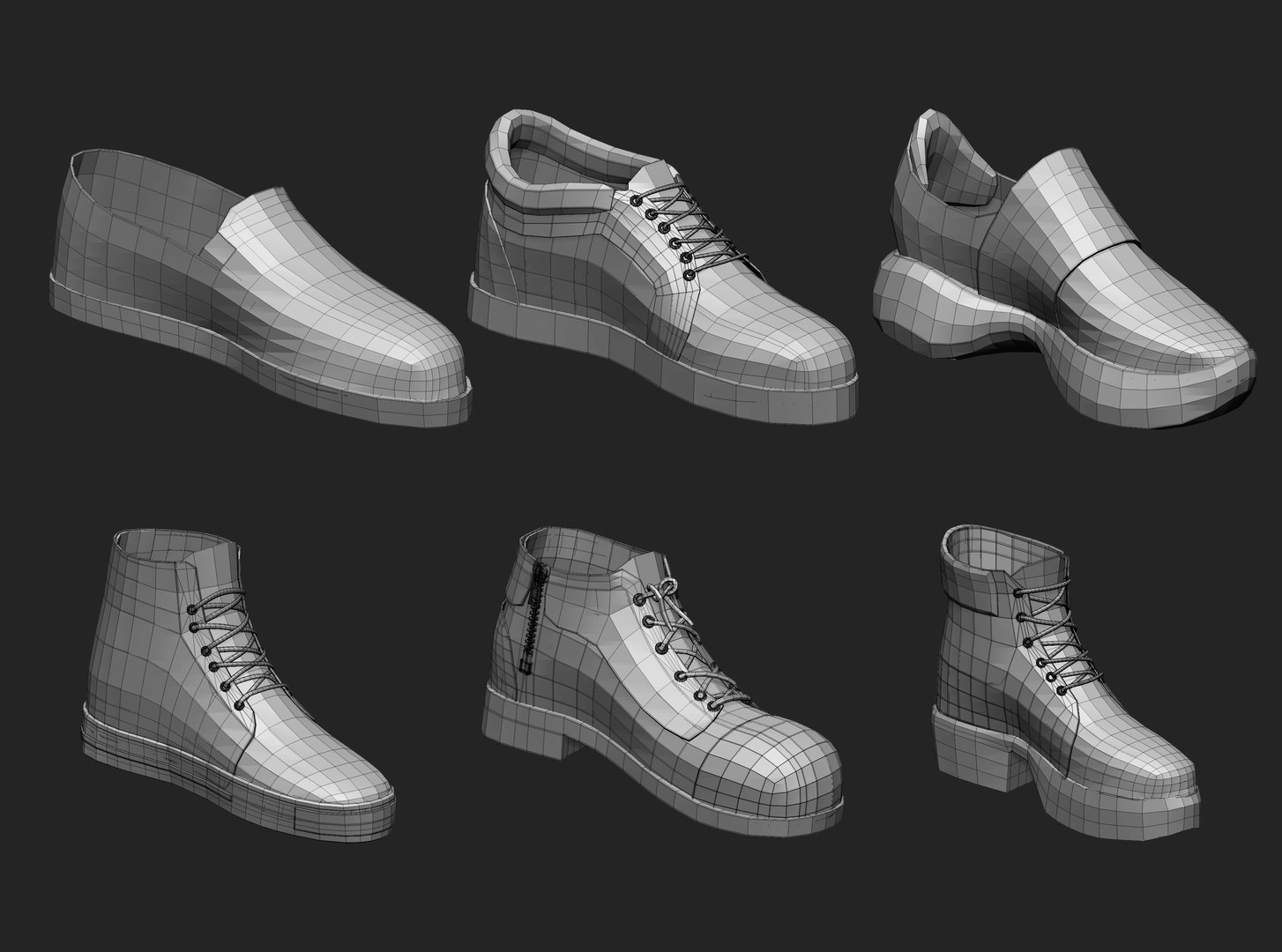 65 Low Poly Shoe Footwear Base Mesh And Parts IMM Set Model ...