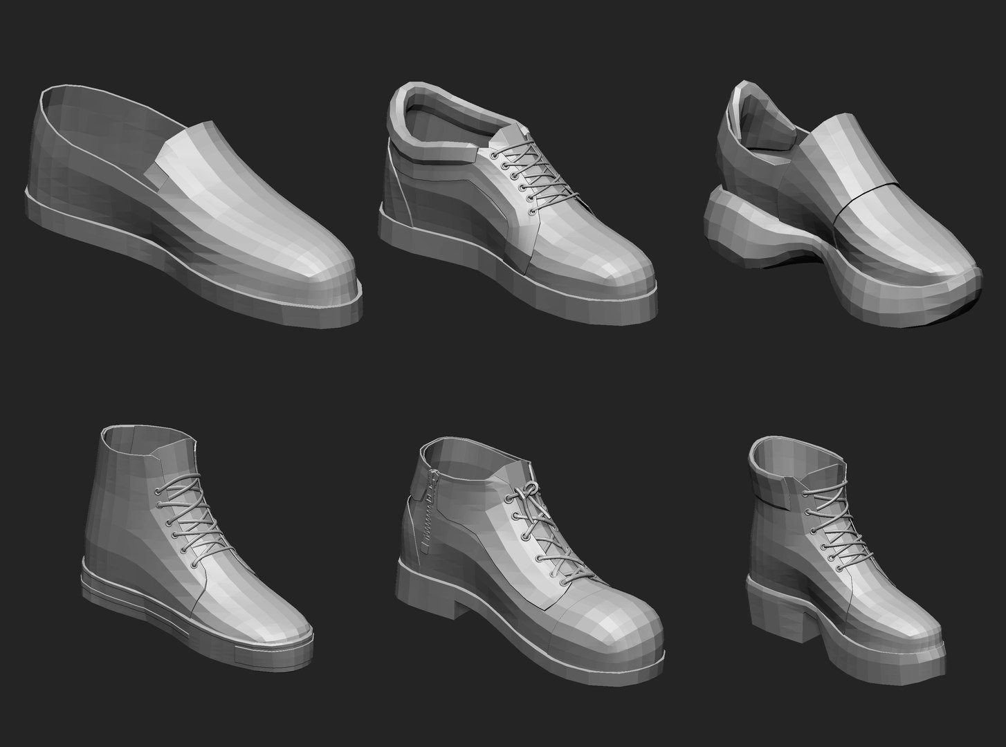 65 Low Poly Shoe Footwear Base Mesh And Parts IMM Set Model ...