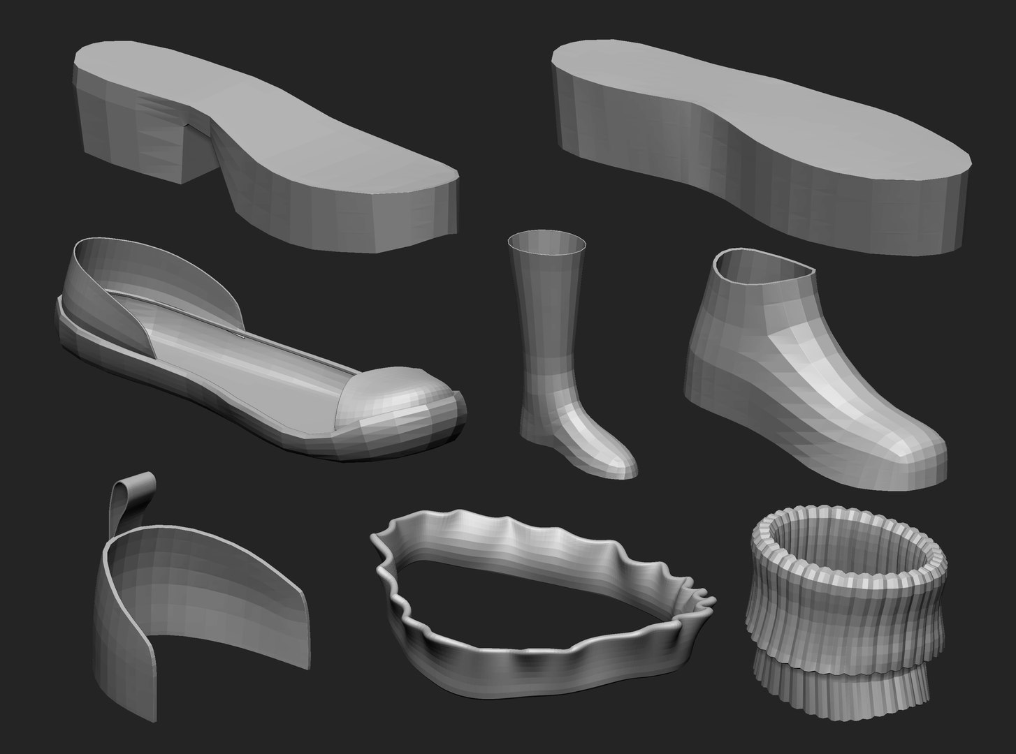 65 Low Poly Shoe Footwear Base Mesh And Parts IMM Set Model ...