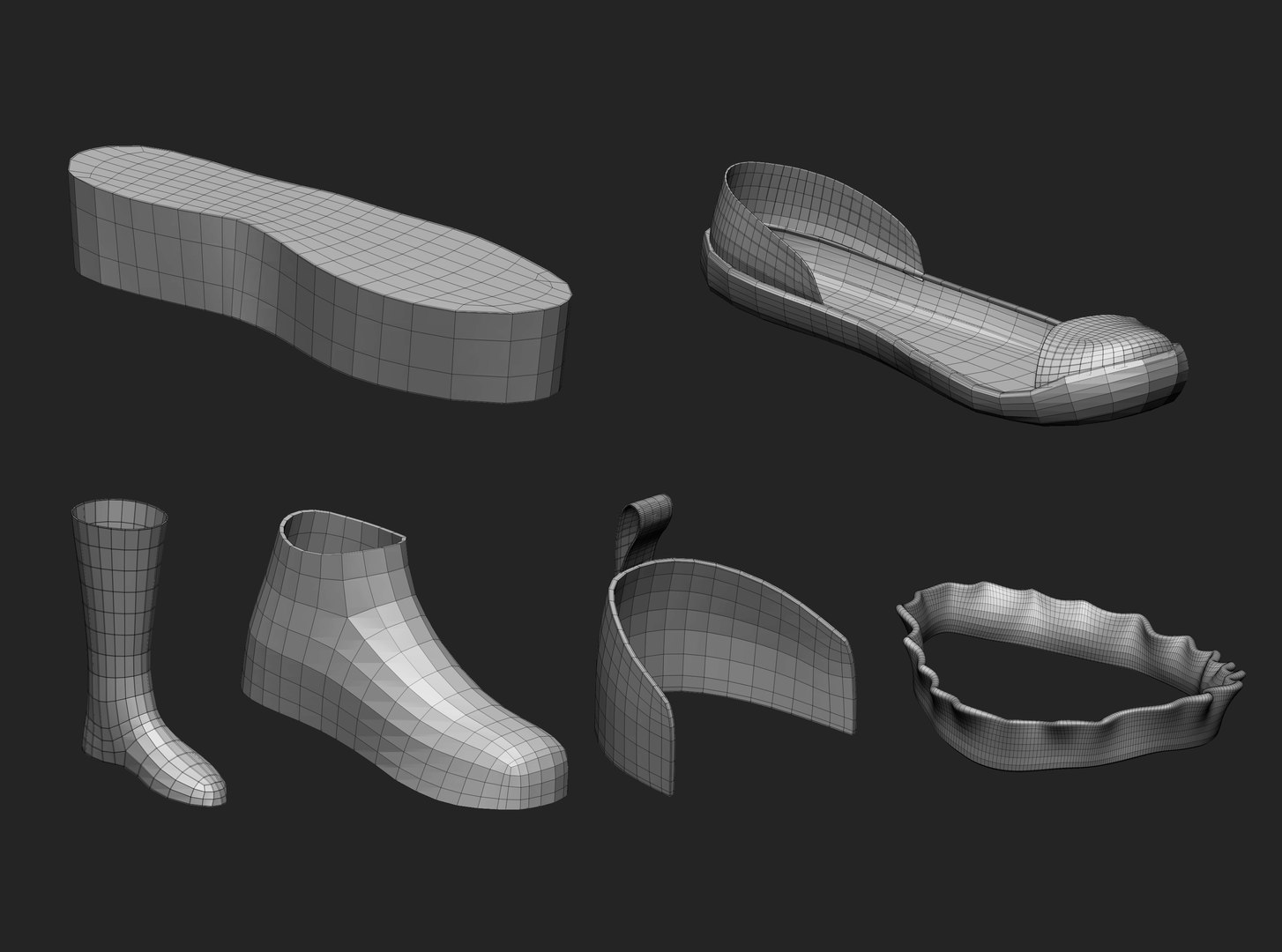 65 Low Poly Shoe Footwear Base Mesh And Parts IMM Set Model ...